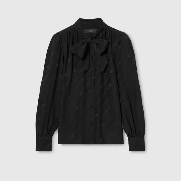 Gucci Silk Crêpe Satin Interlocking G Shirt - Black