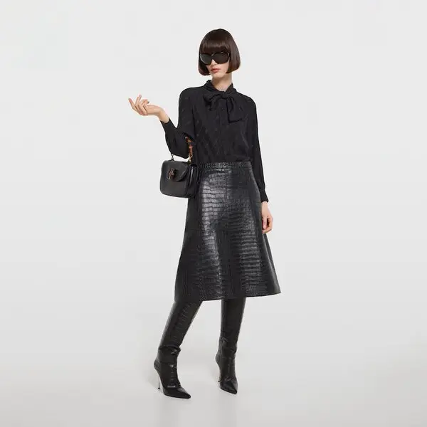 Gucci Silk Crêpe Satin Interlocking G Shirt - Black