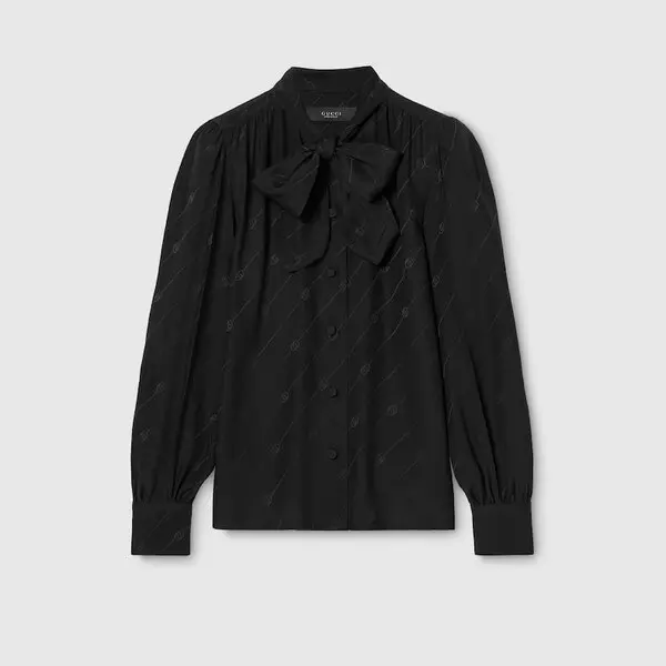 Gucci Silk Crêpe Satin Interlocking G Jacquard Shirt - Black