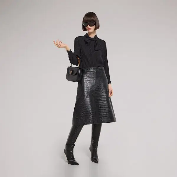 Gucci Silk Crêpe Satin Interlocking G Jacquard Shirt - Black