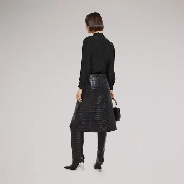 Gucci Silk Crêpe Satin Interlocking G Jacquard Shirt - Black