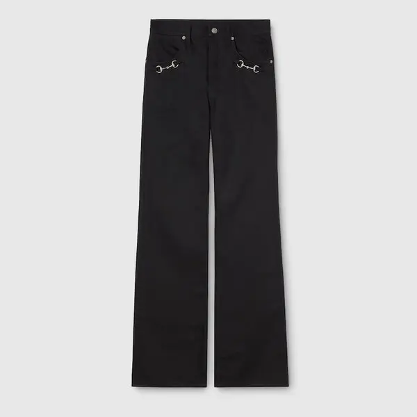 Gucci Cotton Denim Flare Pants With Horsebit