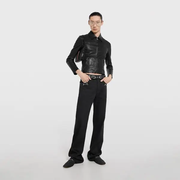 Gucci Cotton Denim Flare Pants With Horsebit