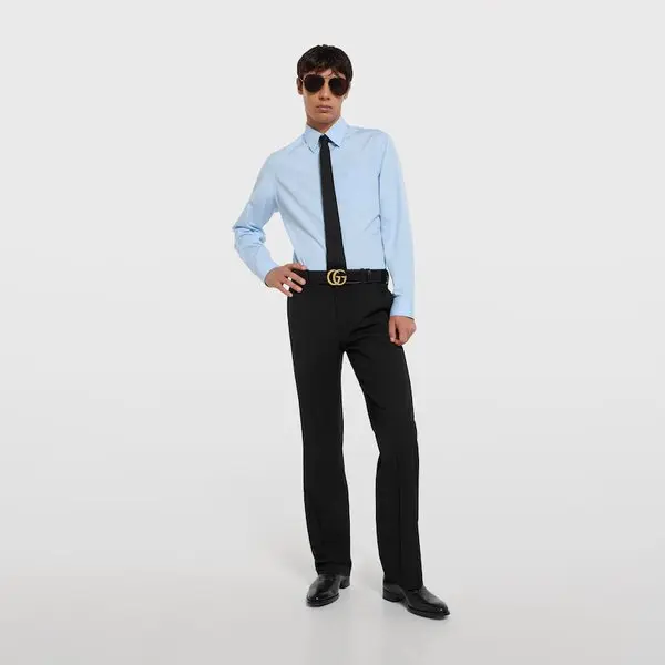Gucci Cotton Poplin Shirt With Embroidery - Blue