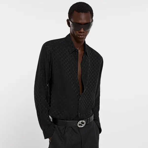 Gucci Gg Silk Jacquard Shirt - Black