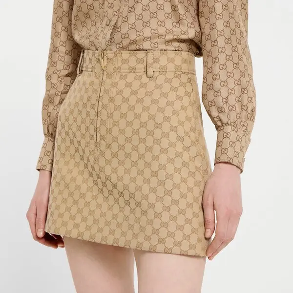 Gucci Gg Cotton Canvas Jacquard Fabric Skirt - Beige