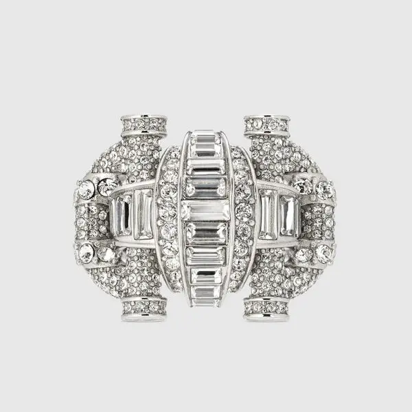 Gucci Staffa Crystal Ring - Palladium-toned Metal