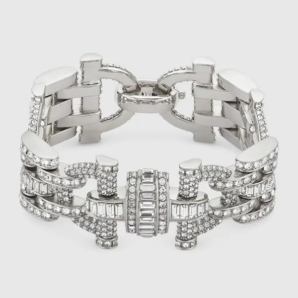 Gucci Staffa Crystal Bracelet - Palladium-toned Metal