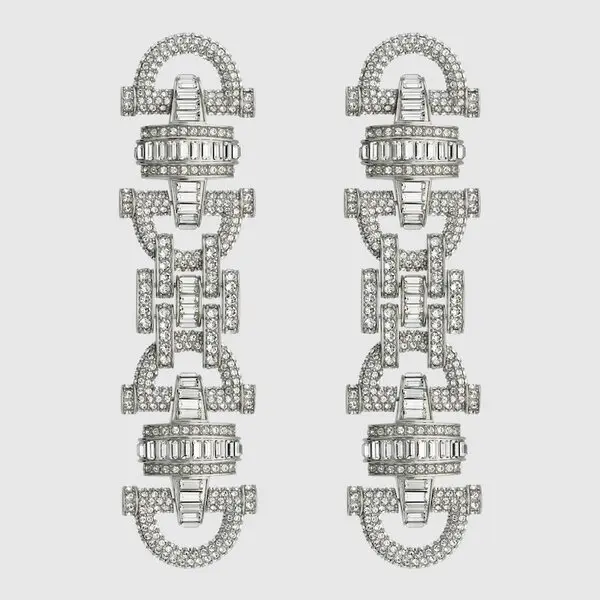 Gucci Staffa Crystal Earrings - Palladium-toned Metal