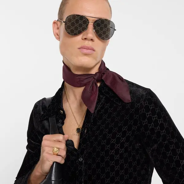 Gucci Gg Silk Cotton Pocket Square