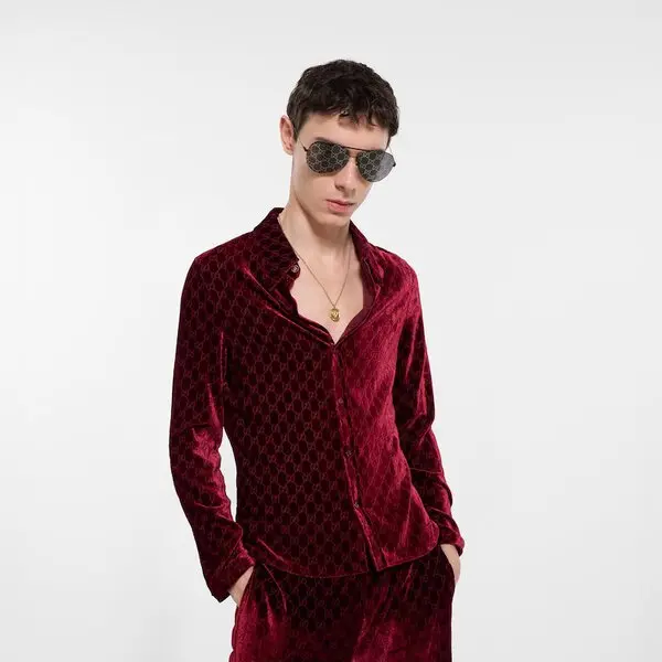 Gucci Stretch Gg Velvet Devoré Shirt - Bordeaux