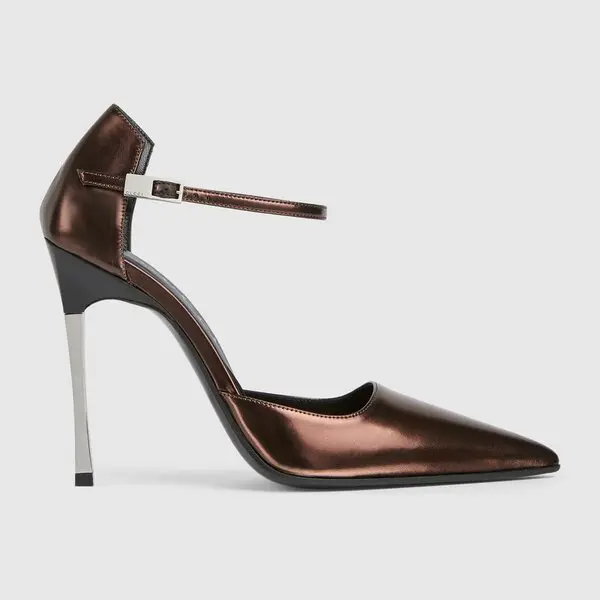 Gucci Laminated Leather Pump With Ankle Strap