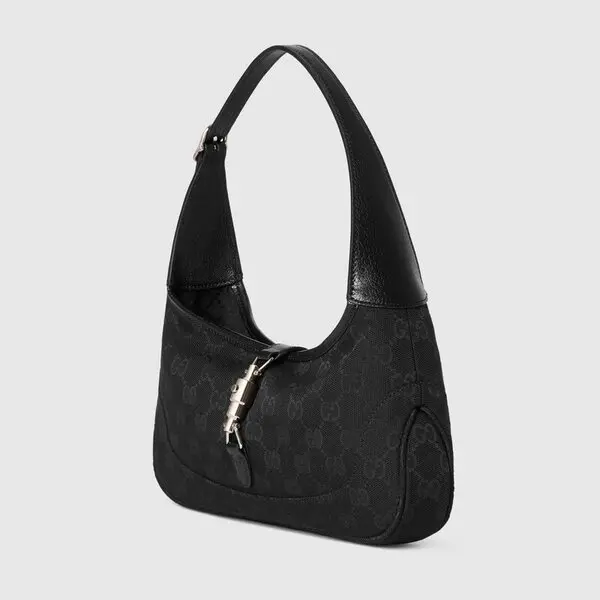Gucci Jackie Slim Medium Shoulder Bag Gg Canvas - Black