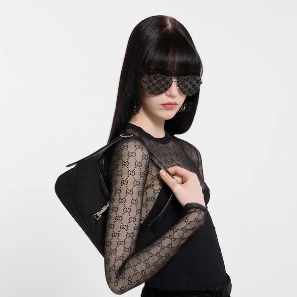 Gucci Jackie Slim Medium Shoulder Bag Gg Canvas - Black