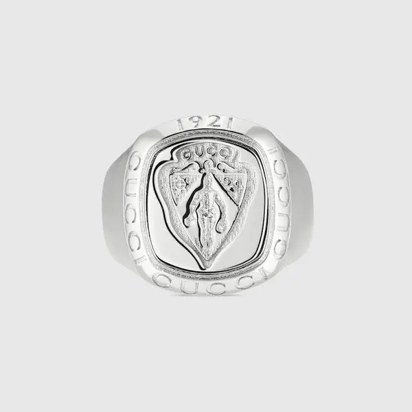 Gucci Crest Signet Ring - Palladium-toned Metal