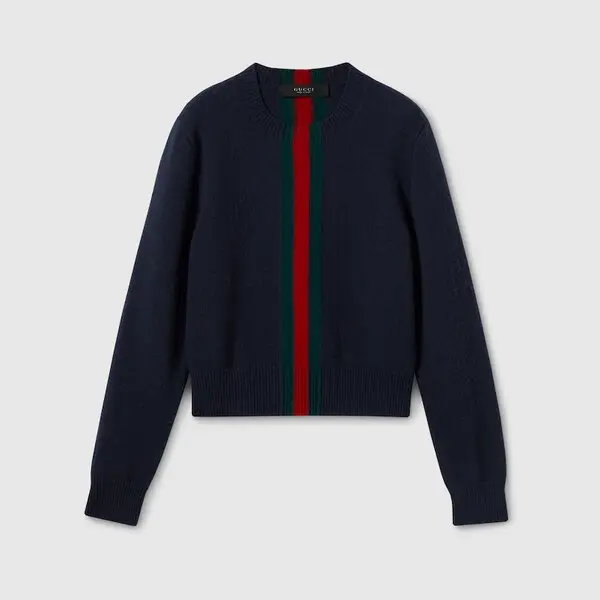 Gucci Fine Knit Wool Sweater With Web Detail