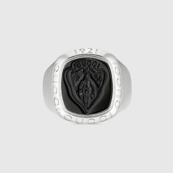 Gucci Crest Signet Ring - Palladium-toned Metal