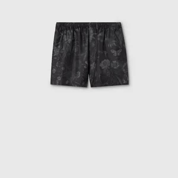 Gucci Printed Silk Twill Shorts - Black