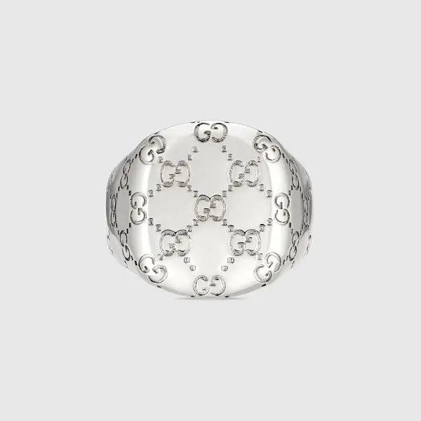 Gucci Gg Motif Signet Ring - Palladium-toned Metal