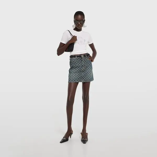 Gucci Gg Marmont Thin Belt In Gg Canvas - Black