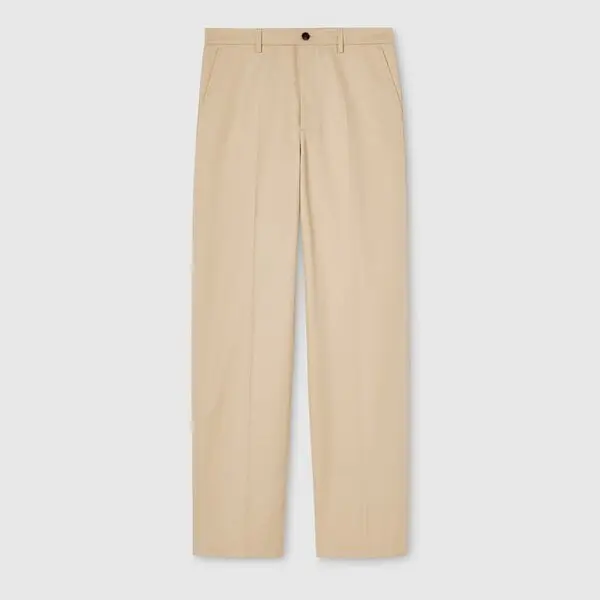 Gucci Cotton Twill Pants With Crest Embroidery - Beige