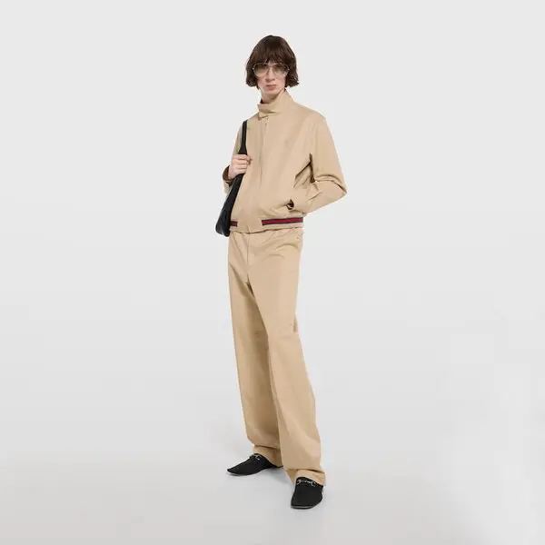 Gucci Cotton Twill Pants With Crest Embroidery - Beige