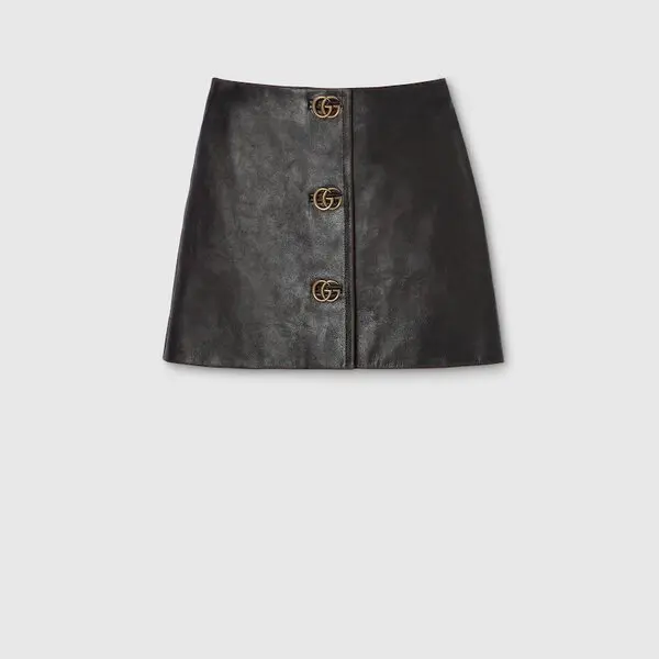 Gucci Leather Mini Skirt With Double G Buttons