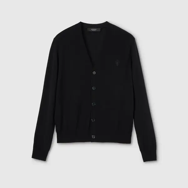 Gucci Knit Wool Cardigan With Embroidery - Black