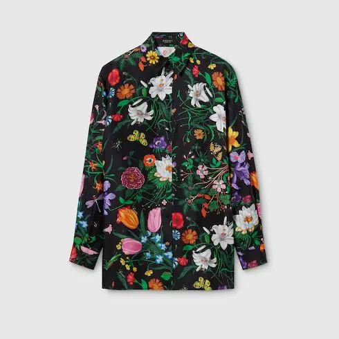 Gucci Printed Silk Twill Shirt - Black
