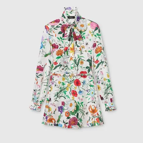 Gucci Printed Silk Twill Dress - Floral Multi