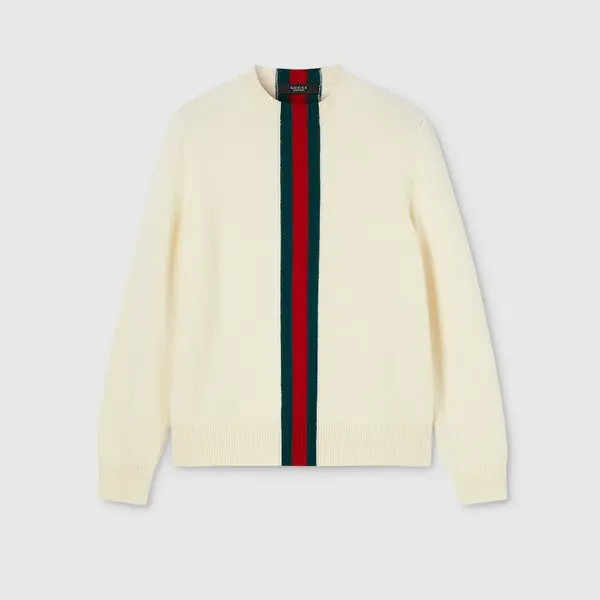 Gucci Knit Wool Sweater With Web Intarsia - White