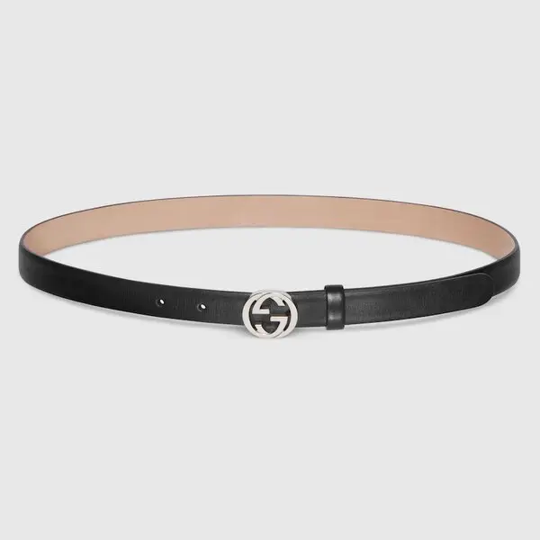 Gucci Thin Belt With Interlocking G Buckle - Black