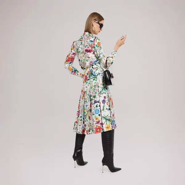 Gucci Printed Silk Twill Pleated Skirt - White