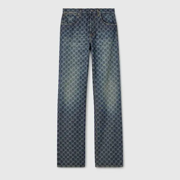 Gucci Gg Cotton Denim Jacquard Pants
