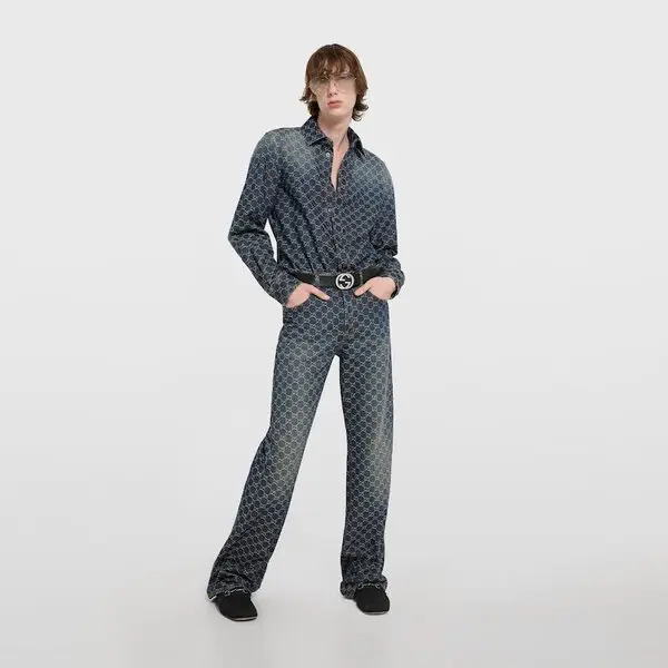 Gucci Gg Cotton Denim Jacquard Pants