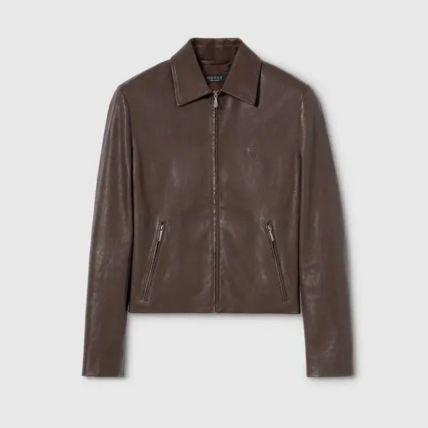 Gucci Washed Stretch Nappa Leather Jacket - Brown