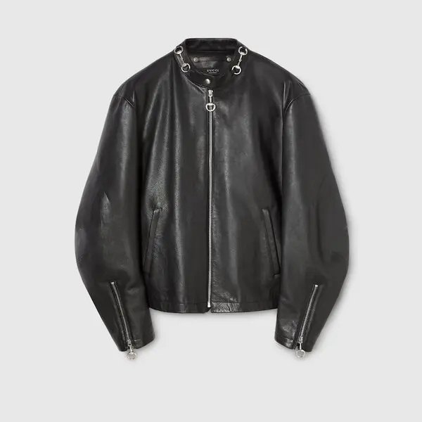 Gucci Leather Jacket With Horsebit Detail - Black