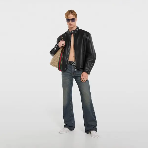 Gucci Leather Jacket With Horsebit Detail - Black