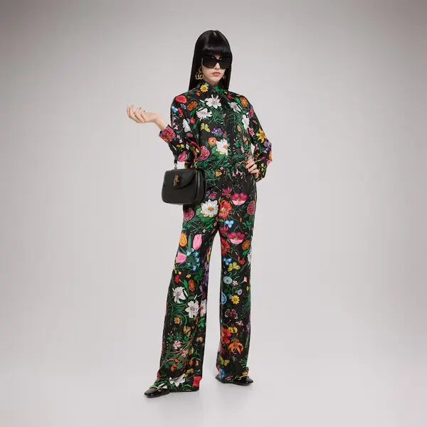 Gucci Printed Silk Twill Pants - Black