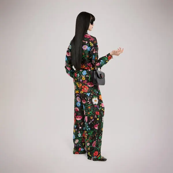 Gucci Printed Silk Twill Pants - Black
