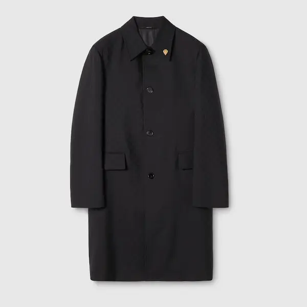 Gucci Gg Wool Coat With Detachable Crest Brooch