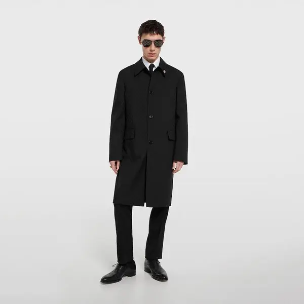 Gucci Gg Wool Coat With Detachable Crest Brooch