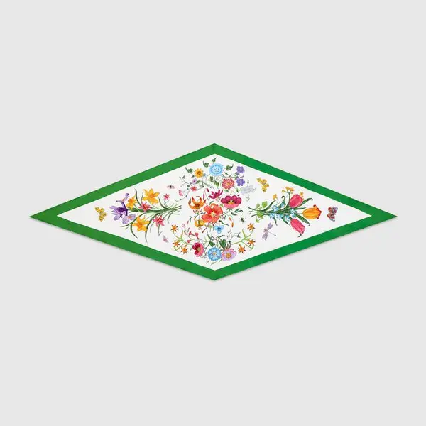 Gucci Printed Silk Twill Diamond Scarf - White