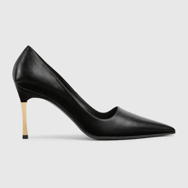 Gucci Leather Pumps With Gold-toned Heel - Black