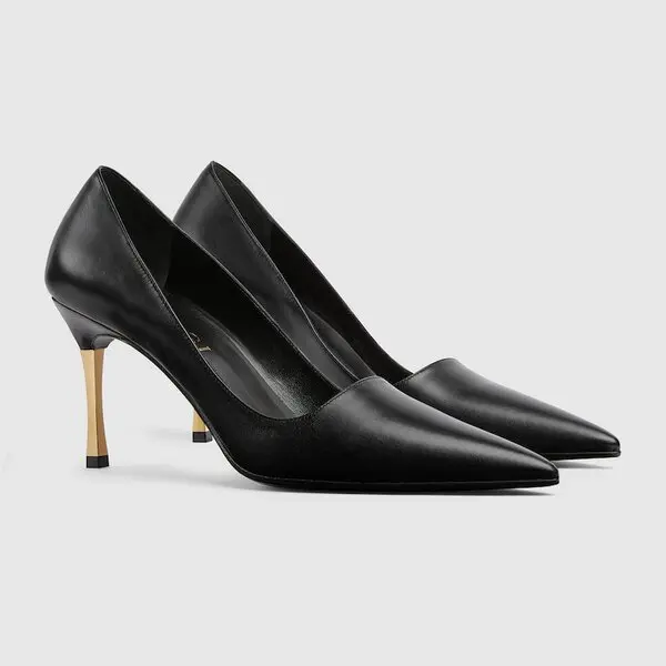 Gucci Leather Pumps With Gold-toned Heel - Black