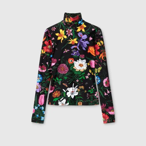 Gucci Printed Sparkling Jersey Turtleneck - Black