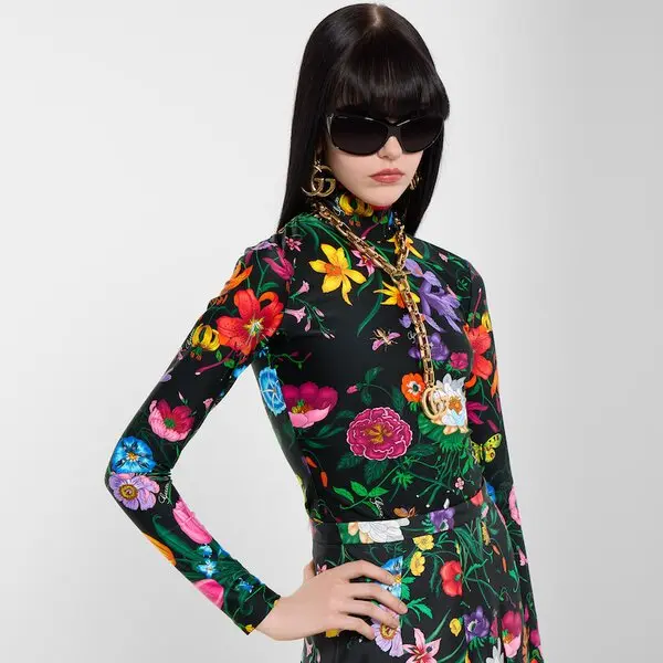 Gucci Printed Sparkling Jersey Turtleneck