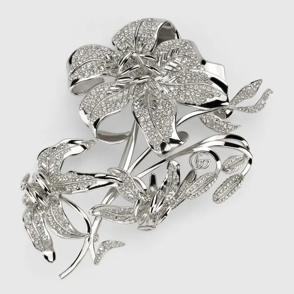 Gucci Floral Motif Brooch - Palladium-toned Metal