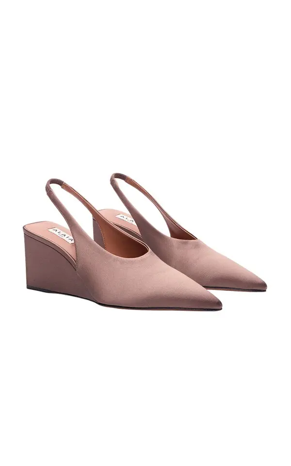 Alaïa Satin Wedge Slingback Pumps - Brown