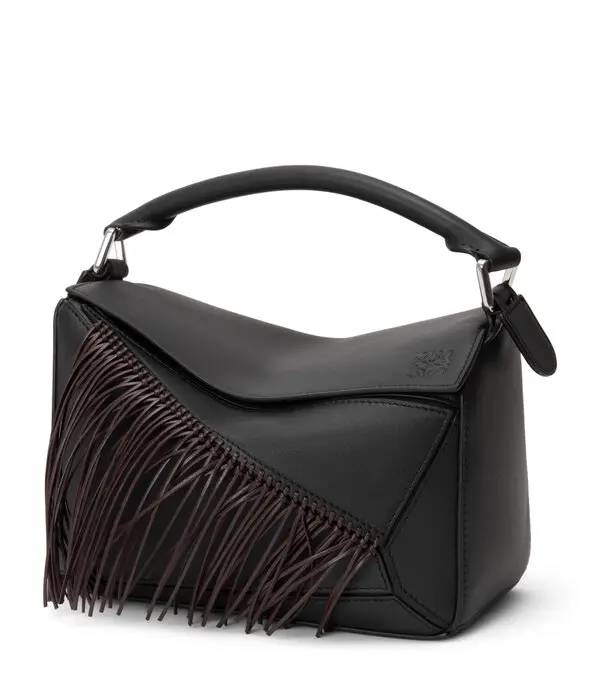 Loewe Small Leather Puzzle Fringed Top-handle Bag - Black